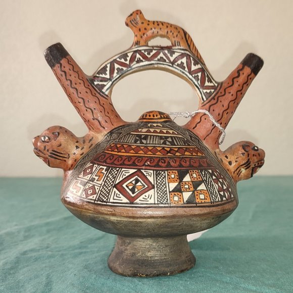 Vintage | Art | Ethnic Pottery Decorum Art Clay Painted Vintage 2 Spout ...